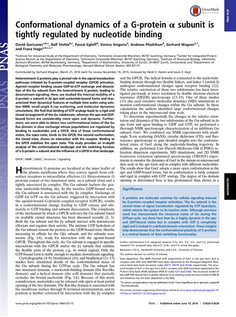 Pdf Conformational Dynamics Of A G Protein α Subunit Is Tightly Regulated By Nucleotide Binding