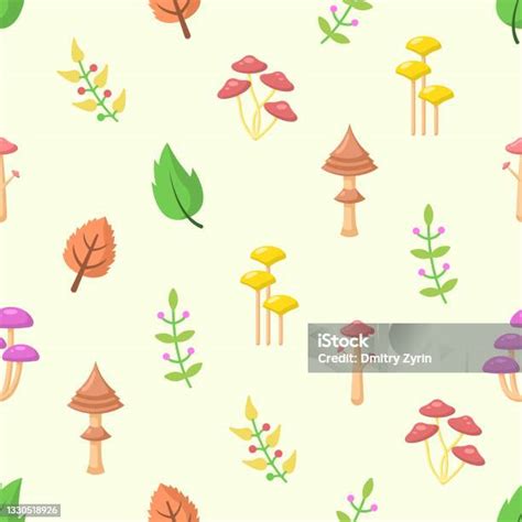 매끄러운 패턴 추상 요소 버섯 잎 숲 벡터 디자인 스타일 배경 일러스트 텍스처 인쇄 직물 의류 선물 랩 벽지 파스텔 개성 개념에 대한 스톡 벡터 아트 및 기타 이미지