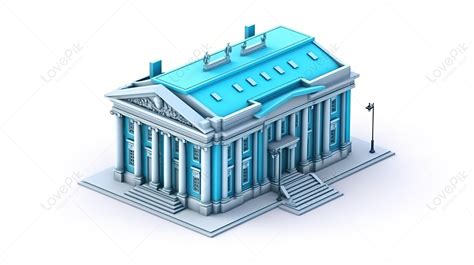 기둥 액센트가 있는 파란색 은행 건물 흰색 배경에 놀라운 아이소메트릭 3d 렌더링 3d 건물 배경 아이 배경 은행 건물 배경 이미지 Hd 3d 건물 아이 은행