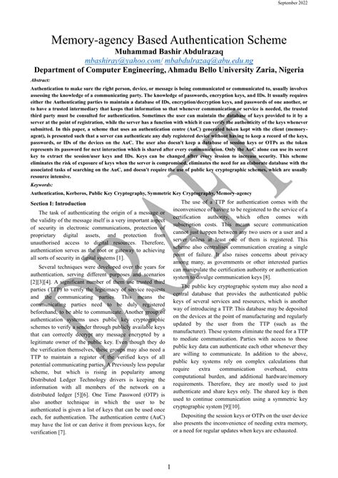 pdf memory agency based authentication scheme