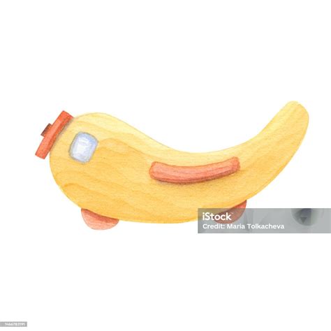 흰색 배경에 격리된 아이 나무 비행기의 수채화 그림 친환경 소재 어린이 장난감 인쇄 포스터 배경 아이 방 장식 벽지 포장 0명에 대한 스톡 벡터 아트 및 기타 이미지