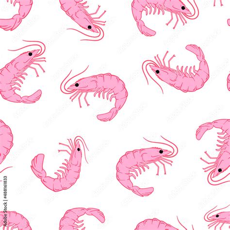 Pink Prawn Pattern Seamless Hand Drawn Vector Pattern Seafood