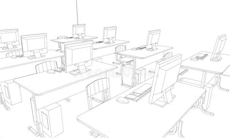 Computer Class With Tables And Computers Stock Illustration Illustration Of Technology
