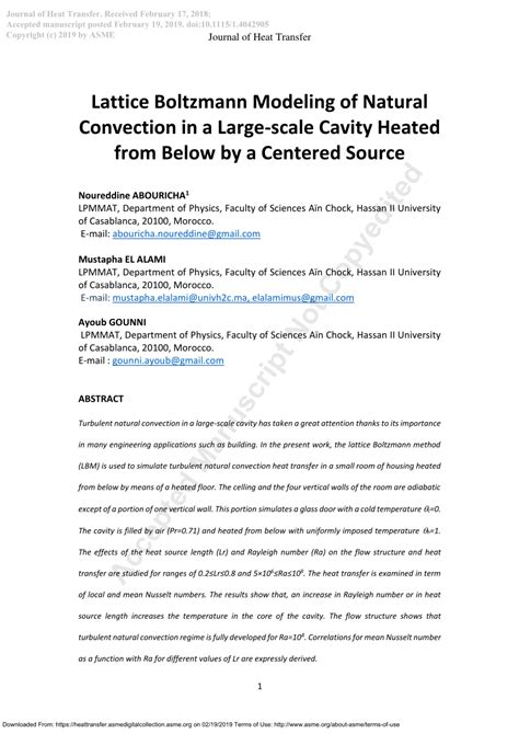 Pdf Lattice Boltzmann Modeling Of Turbulent Natural Convection In A