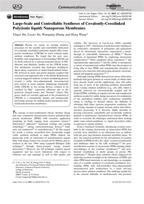 Large‐scale And Controllable Syntheses Of Covalently‐crosslinked Poly