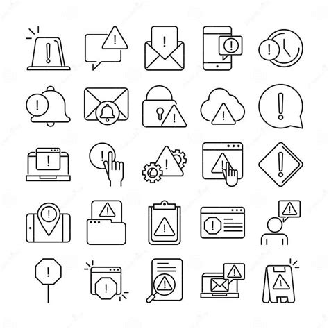 Alert Attention Danger Exclamation Mark Precaution Line Style Design Icons Set Stock Vector