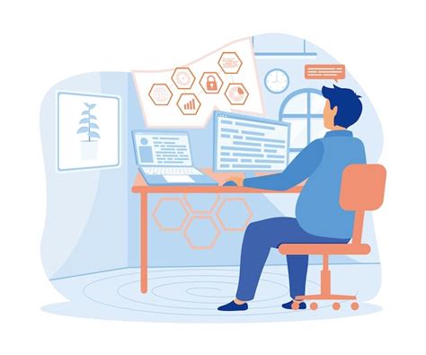 Premium Vector Young Programmer Concentrated At Working Project
