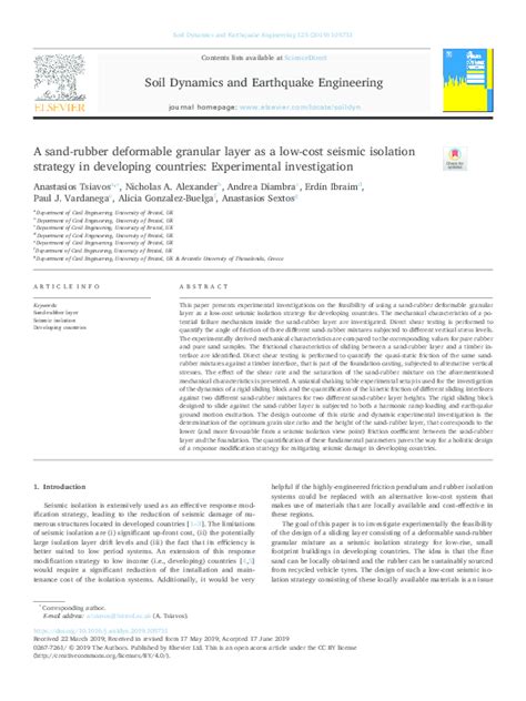 Pdf A Sand Rubber Deformable Granular Layer As A Low Cost Seismic Isolation Strategy In