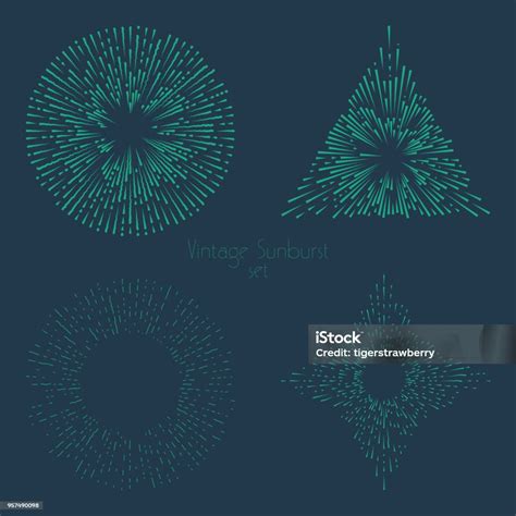 빈티지 손으로 그린 강한의 설정 복고풍 썬 버스트 도형의 컬렉션입니다 빈티지 기호 레이블 배지입니다 썬 레이 프레임 별 가리비에