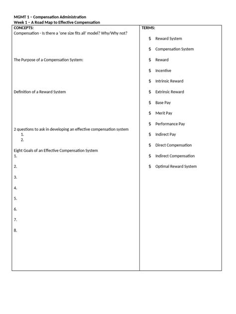 Week 1 Class Summary Sheet Pdf