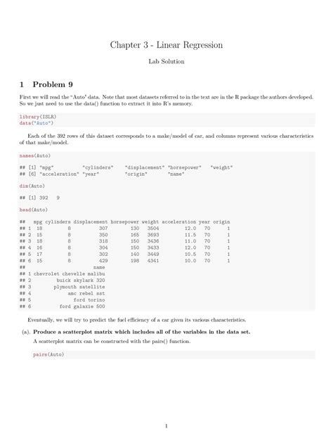 Islr Chapter 3 Linear Regression Lab Manual Exercises Statistics Docsity