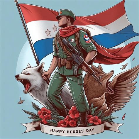 A Poster For A Soldier With A Flag And A Wolf With A Flag In The