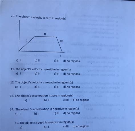solved 10 the object s velocity is zero in region s し11 a