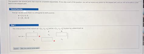 solved back to the skipped part tutorial exercisefind u×v