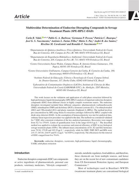 Pdf Multiresidue Determination Of Endocrine Disrupting Compounds In Sewage Treatment Plants