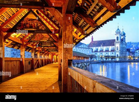 Historical Chapel Bridge Decorated With Medieval Paintings Dating Back