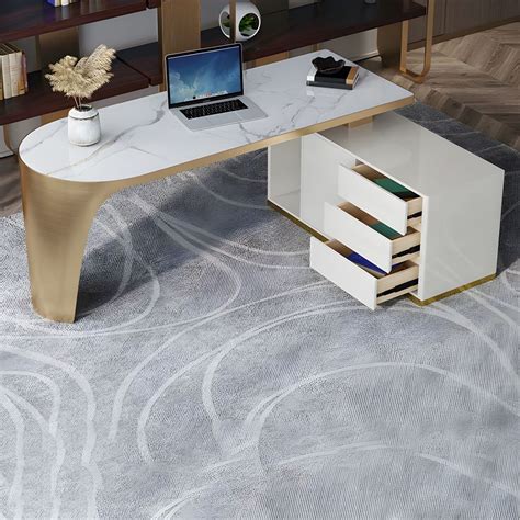 L Shape Executive Desk Glam With Drawers Office Desk With Chrome Metal Base Gold 55l X 47w X