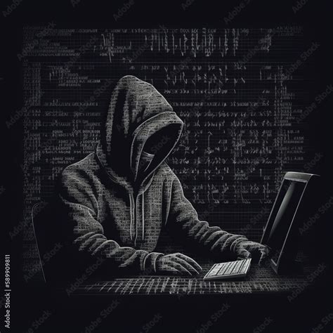 Black Image Of Computer Hacker In Ascii Style Generative Ai Stock
