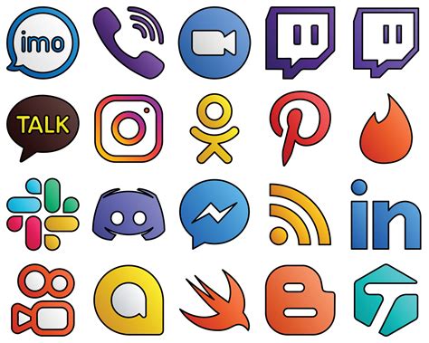 Filled Line Style Social Media Icon Package Pinterest Video Meta And Kakao Talk 20 Versatile