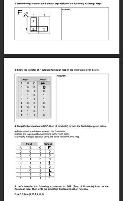 solved 2 write the equation for the f output expression of