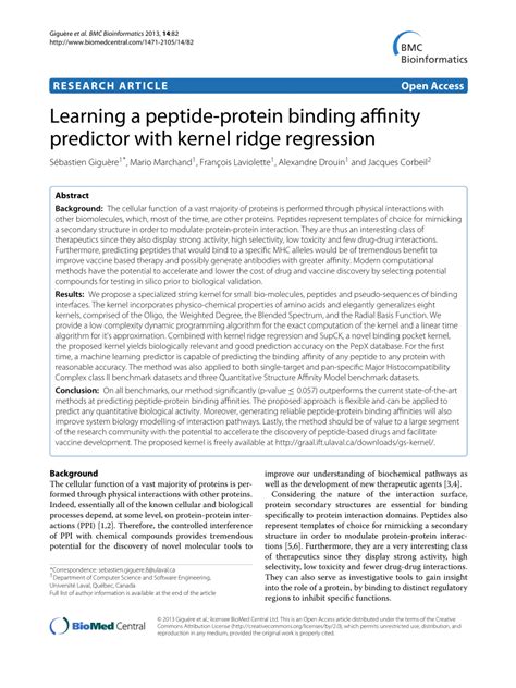 Pdf Learning A Peptide Protein Binding Affinity Predictor With Kernel