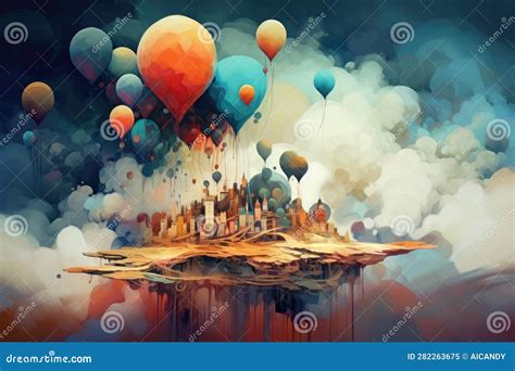 Abstract Background Resembling A Surreal Floating Landscape With Whimsical Elements And