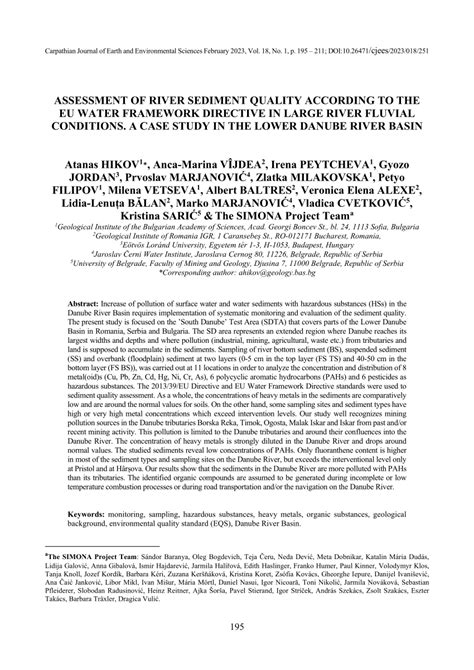 Pdf Assessment Of River Sediment Quality According To The Eu Water Framework Directive In
