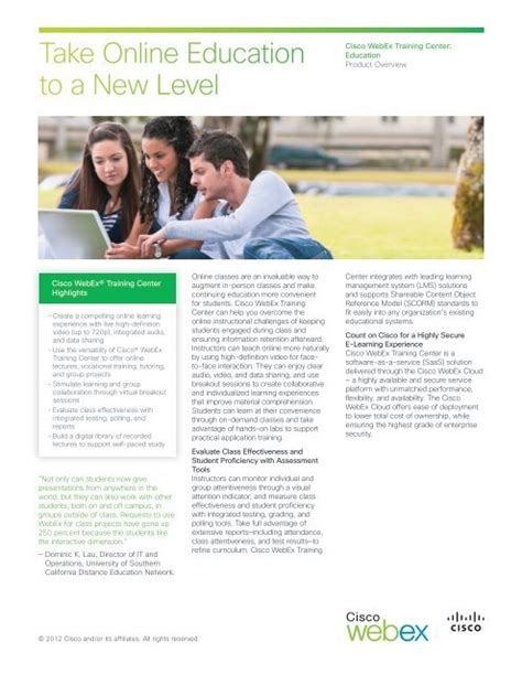 Cisco Webex Training Center For Online Education Data Sheet