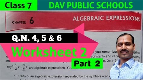 dav class 7 chapter 6 worksheet 2 q n 4 5 and 6 algebraic expressions chapter worksheets