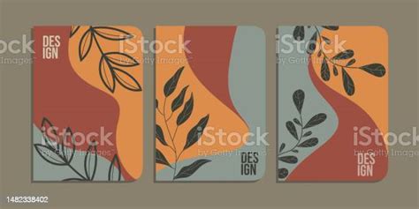 손으로 그린 꽃 장식이 있는 책 표지 디자인 세트 추상 복고풍 식물 배경size A4 노트북 플래너 브로셔 책 카탈로그 가리기에 대한 스톡 벡터 아트 및 기타 이미지