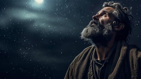 Premium Ai Image Abraham Standing Outside On The Step Looking At The Sky