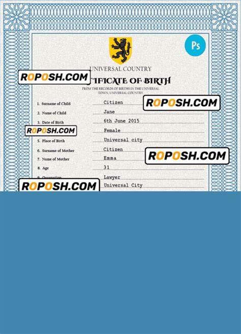 Alpha Awards Universal Birth Certificate Psd Template Completely