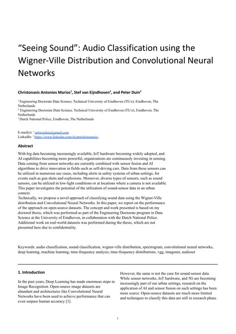 Pdf Seeing Sound Audio Classification With The Wigner Ville