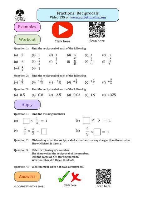 Worksheet On Reciprocals With Solution Pdf Mathematical Concepts