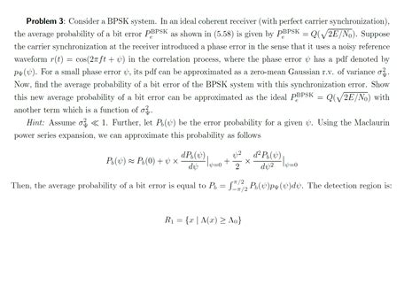 Problem Consider A BPSK System In An Ideal Chegg