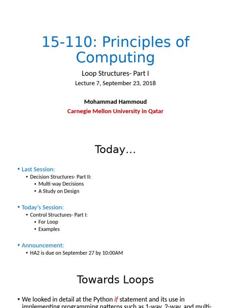 Lecture 7 Loop Structures Parti Sep23 2018 Pdf Control Flow