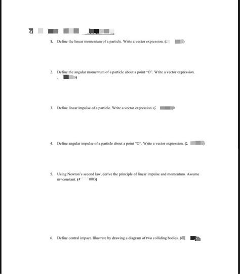 Solved 1 Define The Linear Momentum Of A Particle Write A