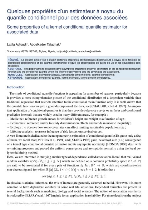 Pdf Some Properties Of A Kernel Conditional Quantile Estimator For Associated Data