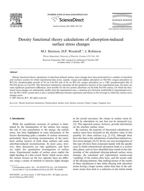 Pdf Density Functional Theory Calculations Of Adsorption Induced