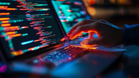 Programmer Coding On A Laptop In A Vibrant Workspace Stock Image Image Of Colorful Vibrant