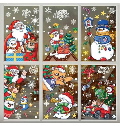 인테리어 창문 벽 크리스마스 스티커 새해 엘크 산타 클로스 눈사람 창 데칼 가정용 메리 장식 Navidad 티몬