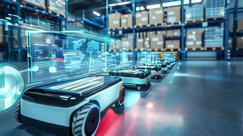 Warehouse With Automated Guided Vehicles Moving In A Futuristic Logistics Environment Concept