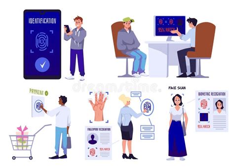 Set Of Vector Illustrations Facial Fingerprint Biometrics Recognition Scanner Security Payment