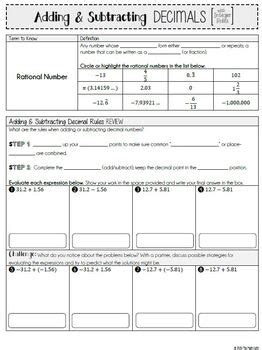 Adding Subtracting Rational Numbers With Integer Rules NOTES PRACTICE
