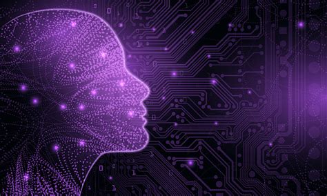 빅 데이터와 인공 지능 개념 기계 학습 및 사이버 마인드 지배 개념 여성의 형태로 회로 기판 및 파란색 배경에 이진 데이터 흐름 개요에 직면 대형에 대한 스톡 벡터 아트 및