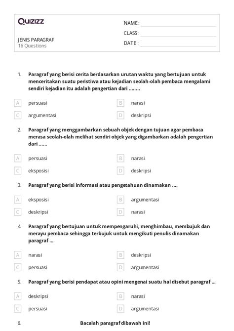 Mais De 50 Planilhas Struktur Paragraf No Quizizz Gratuito E Imprimível