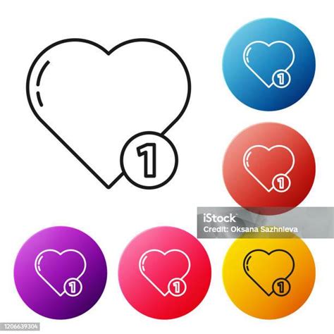 흰색 배경에 격리 된 검은 색 선 좋아요및 하트 아이콘 카운터 알림 아이콘입니다 추종자 인스타 아이콘 다채로운 원 버튼을