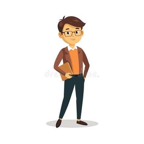 Cartoon Man With Glasses Holding Folder In Casual Business Attire Stock