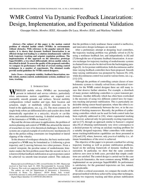 Pdf Wmr Control Via Dynamic Feedback Linearization Design Implementation And Experimental