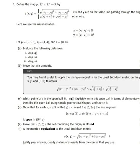 solved 1 define the map p r2 x r2 r by d x y vixi